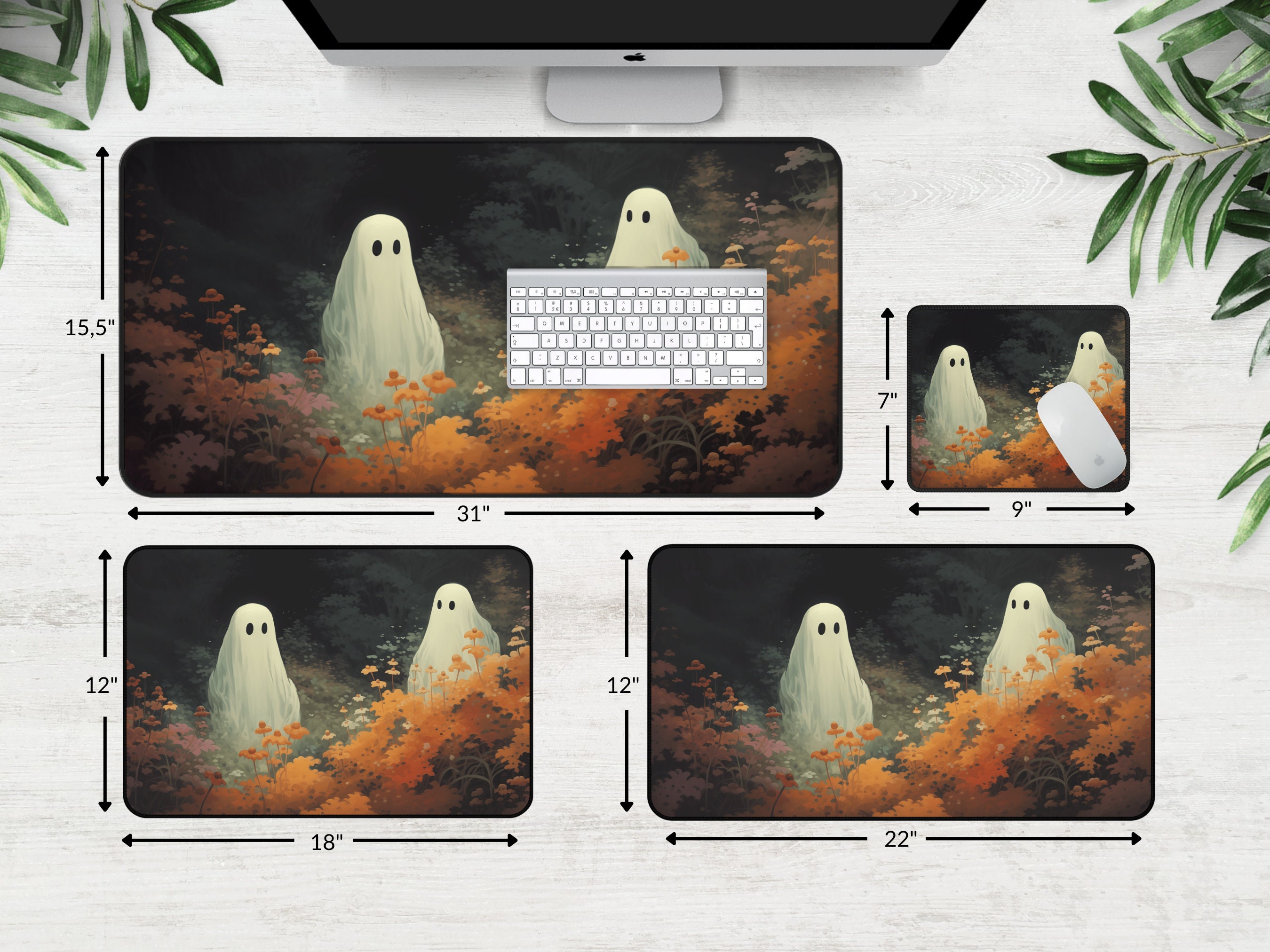 Flower Ghost Desk Mat, Aesthetic Ghost Desk Mat, Gothic Desk Mat XL ...