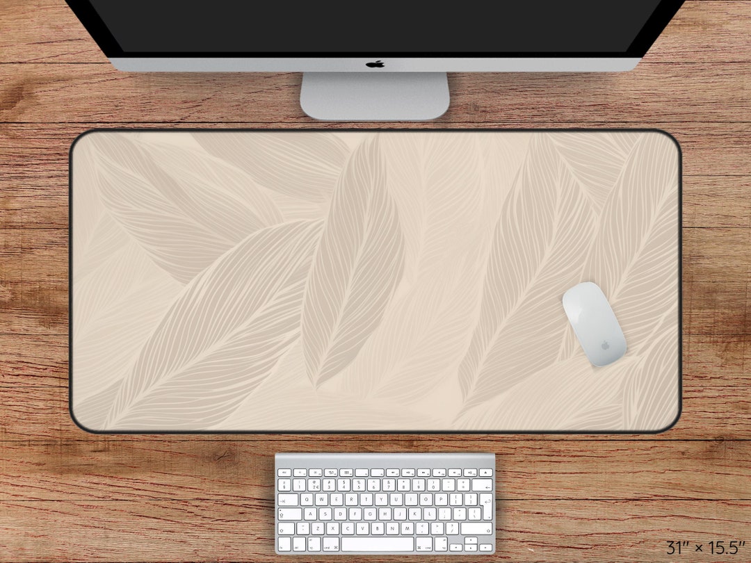 Boho Beige Floral Desk Mat, Beige Line Art Desk Mat, Abstract Beige ...