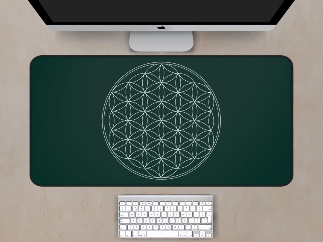 Flower of Life Desk Mat, Dark Green Desk Mat, Large Mouse Pad, Full ...