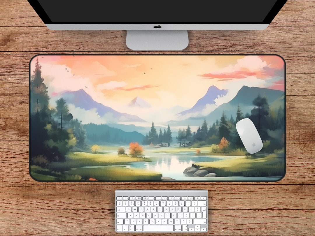 Watercolor Desk Mat With Warm Sunset, Large Cozy Workspace Decor ...