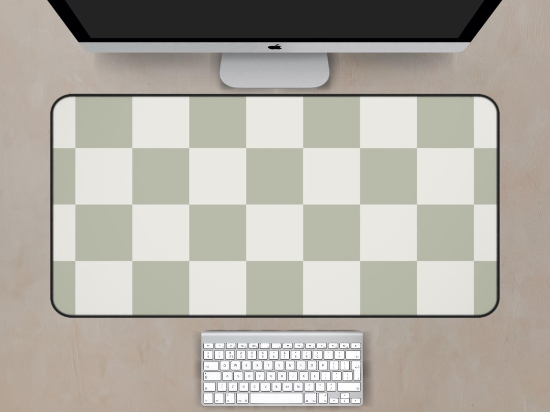 Sage Green Checkered Desk Mat - Aesthetic Office Decor, Modern Desk ...