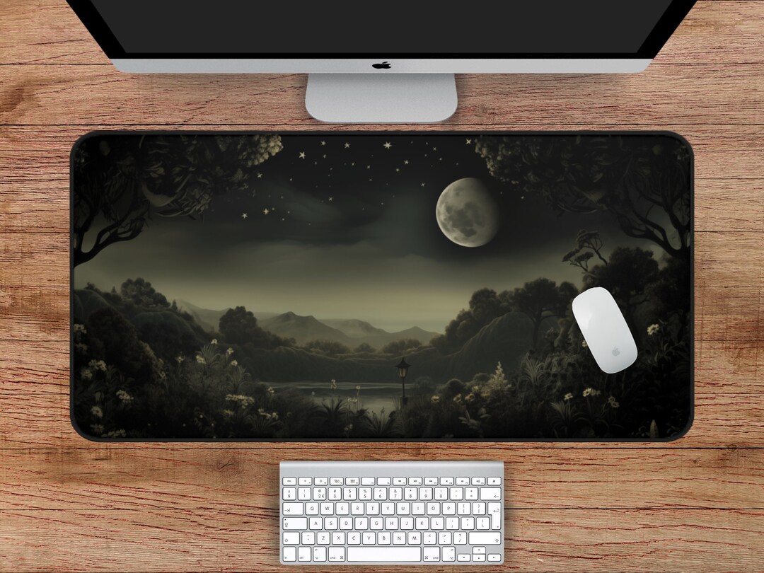 Midnight Moon Desk Mat, Dark Landscape Desk Mat, Gothic Desk Mat for a ...