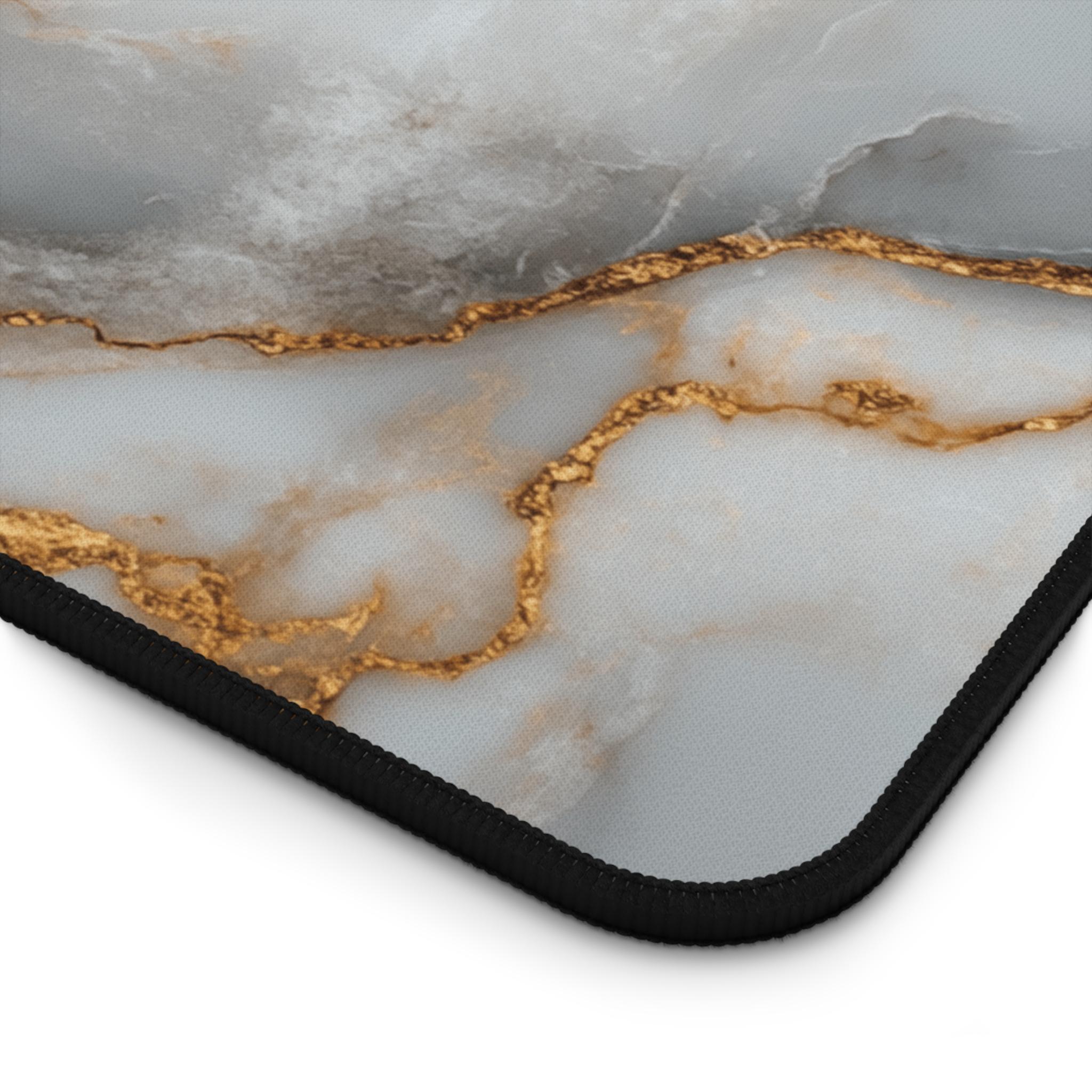 White and Gold Marble Desk Mat and Mouse Pad, Aesthetic White Marble ...