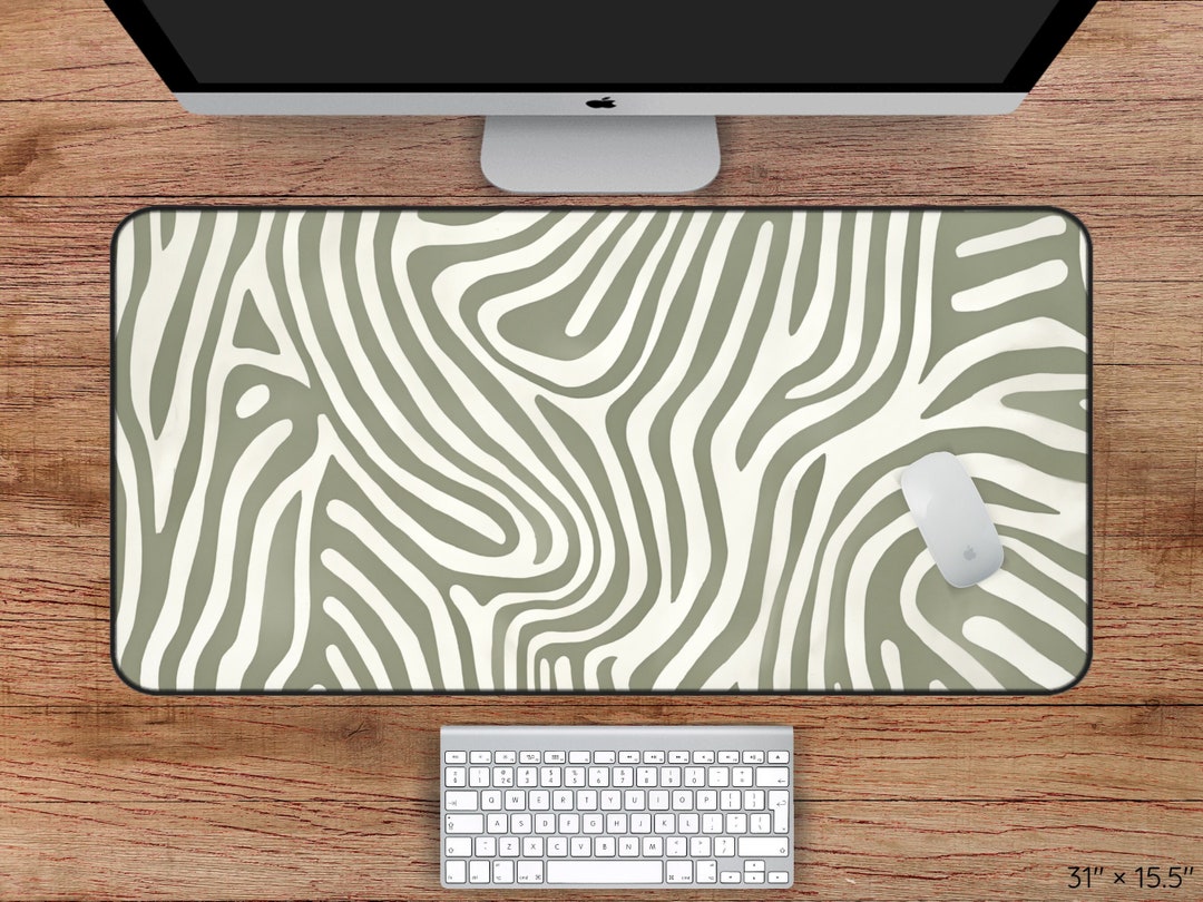 Sage Green Desk Mat, Line Art Nature Desk Mat, Green Zebra Desk Mat ...