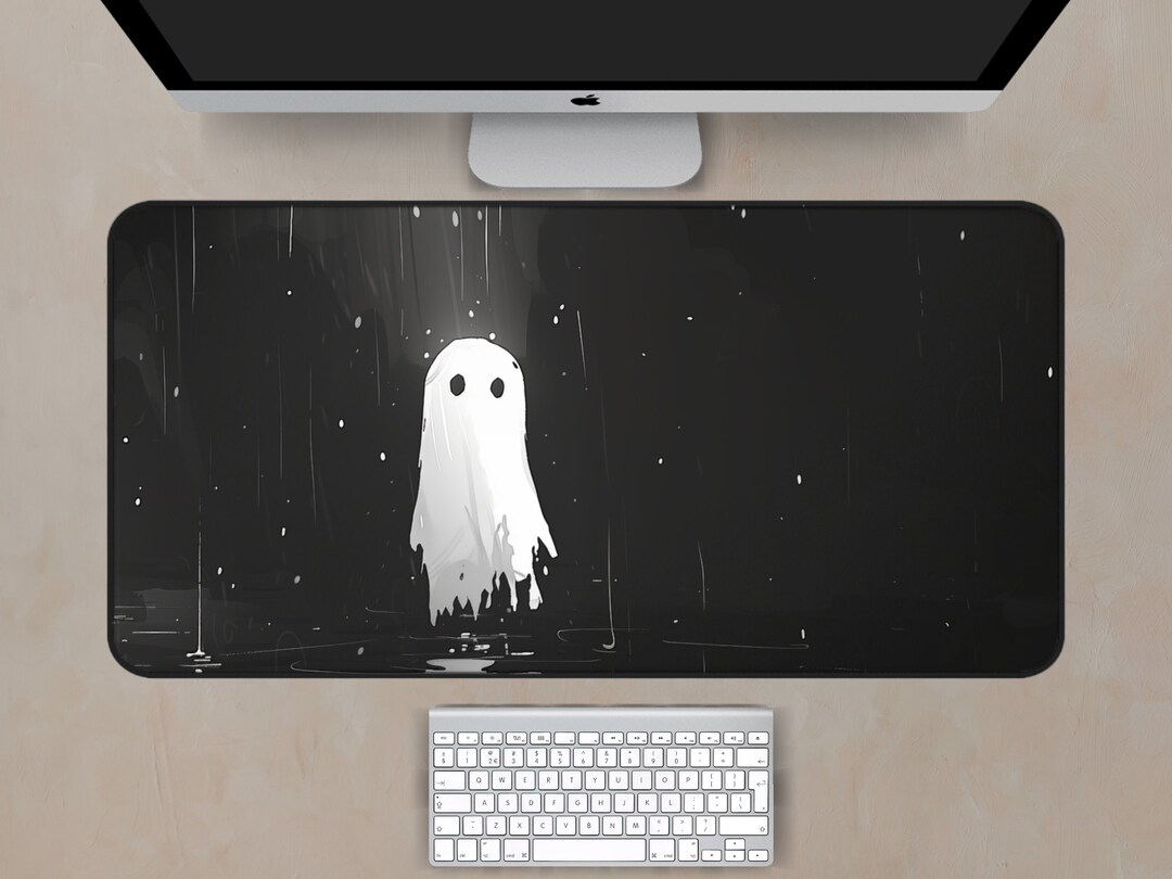 Black and White Ghost Desk Mat, Minimalistic Ghost Desk Mat, Simple ...