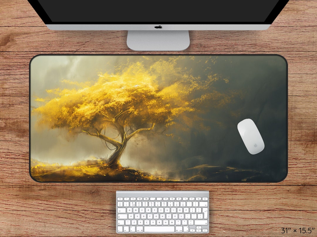 Golden Sakura Tree Desk Mat, Black and Gold Desk Mat for Aesthetic ...