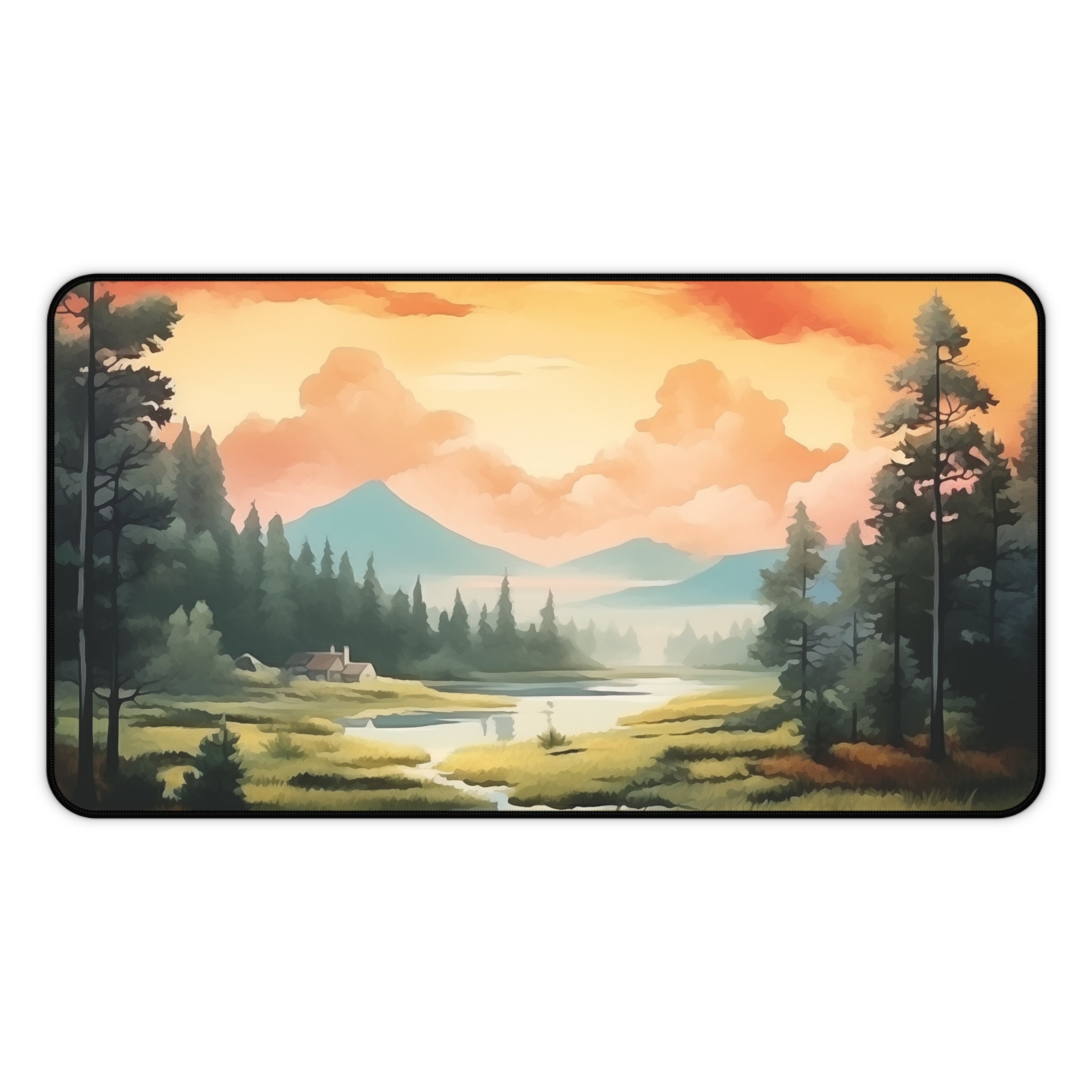 Nature Landscape Desk Mat Watercolor Landscape Desk Mat - Etsy
