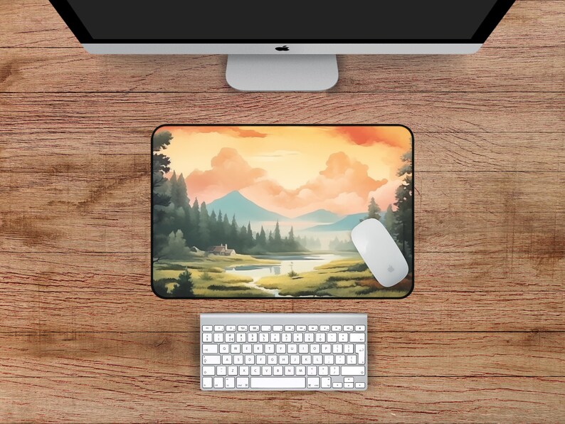Nature Landscape Desk Mat, Watercolor Landscape Desk Mat, Large Nature ...