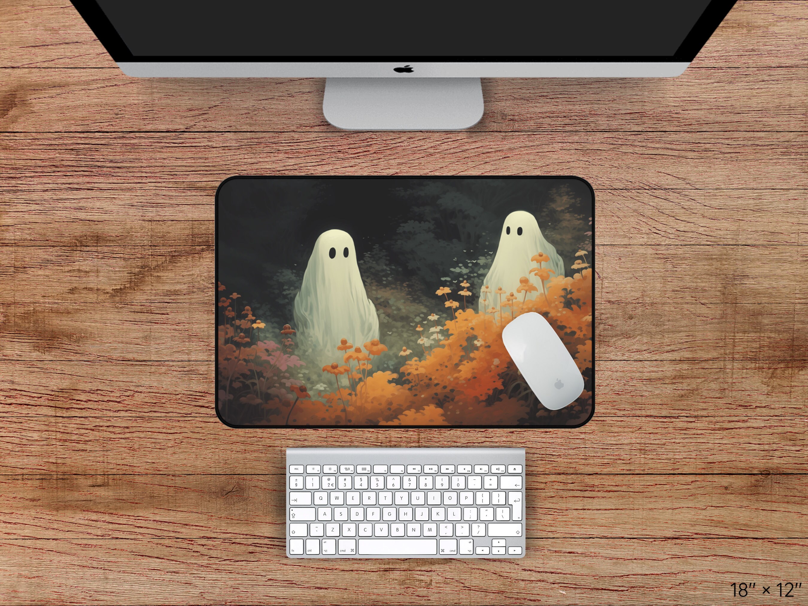 Flower Ghost Desk Mat, Aesthetic Ghost Desk Mat, Gothic Desk Mat XL ...