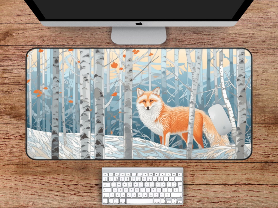 Fox in Birch Forest Desk Mat, Cottagecore Fox Desk Mat, Nature Desk Mat ...