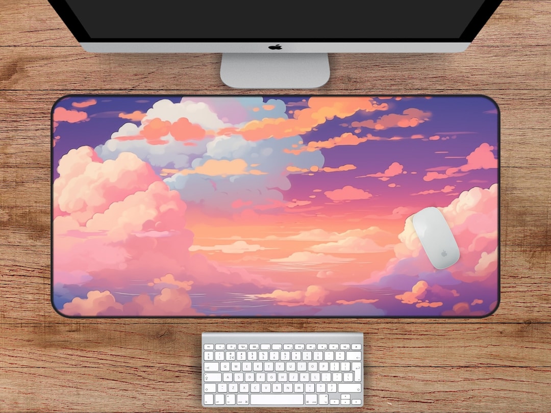 Kawaii Pink Cloud Desk Mat, Cute Anime Desk Mat, Anime Pink Mousepad ...
