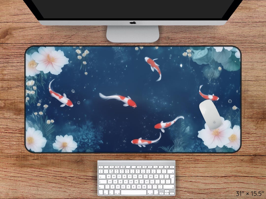 Koi Pond Mousepad, Koi Fish Desk Mat, Japanese Desk Mat, Koi Fish ...