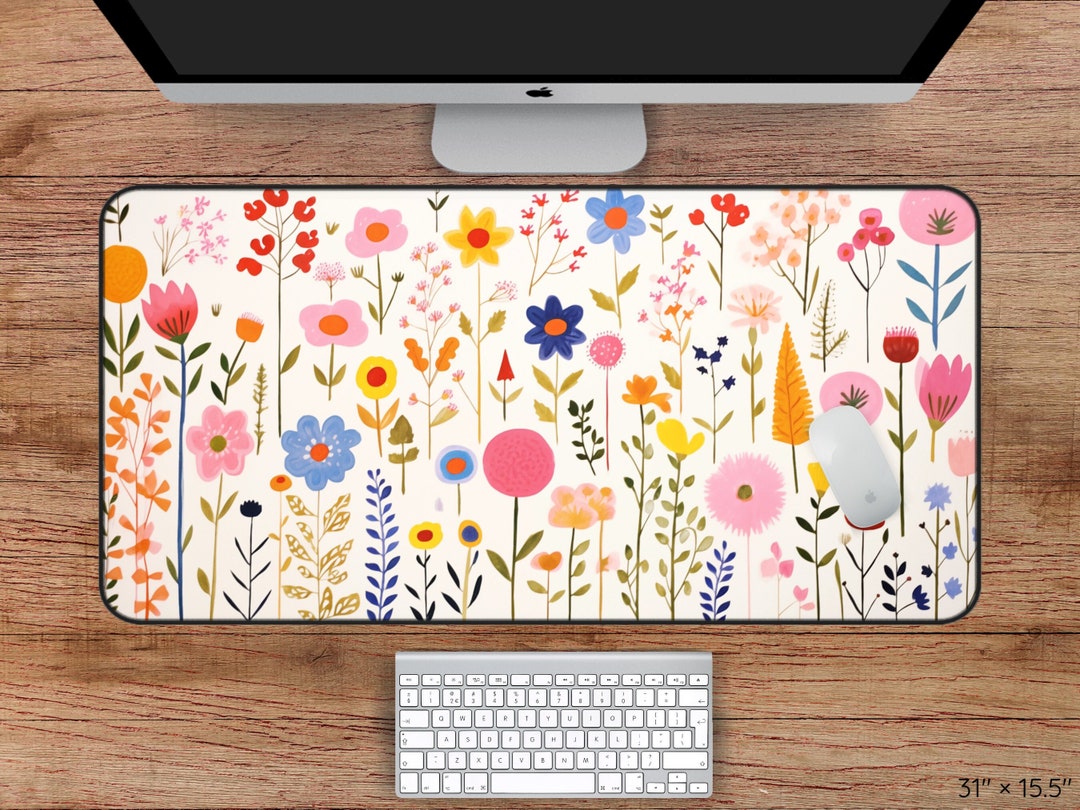 Blooming Botanical Desk Mat, Colorful and Cute Desk Mat for Kawaii ...