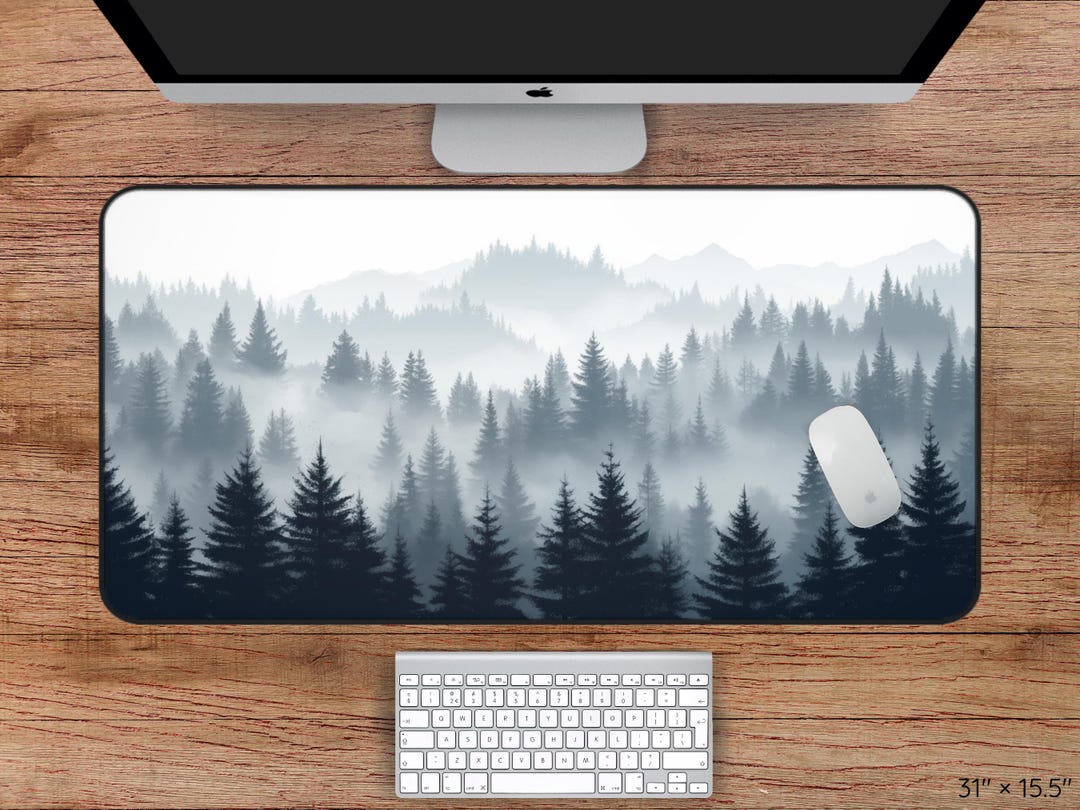Foggy Forest Desk Mat, Nature Desk Mat, Forest Mouse Pad, Large Gaming ...