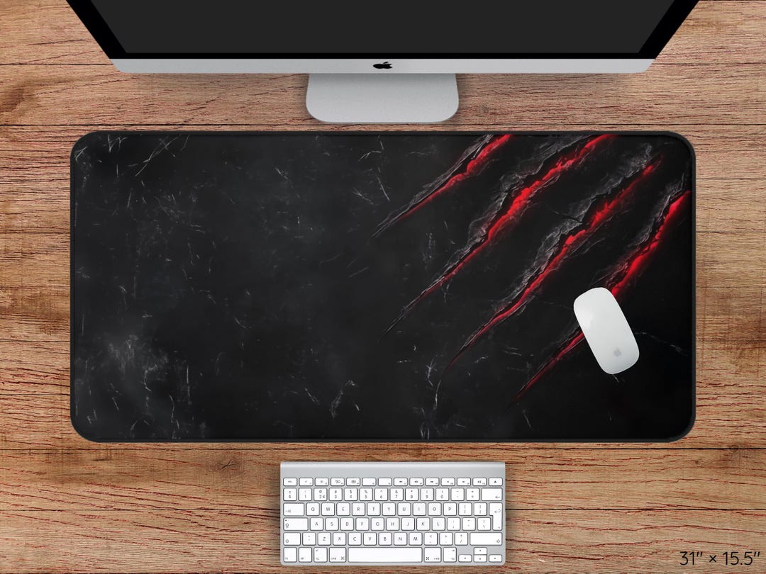 Red Claw Mark Gaming Desk Mat – Black Mousepad With Glowing Battle ...