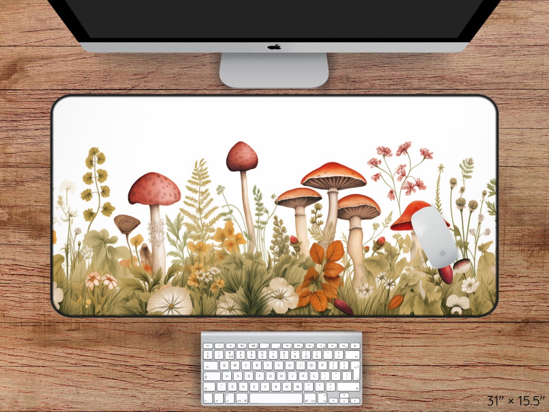 Cottagecore Mushroom Desk Mat, Whimsical Forest Floor Desk Mat, Cozy ...