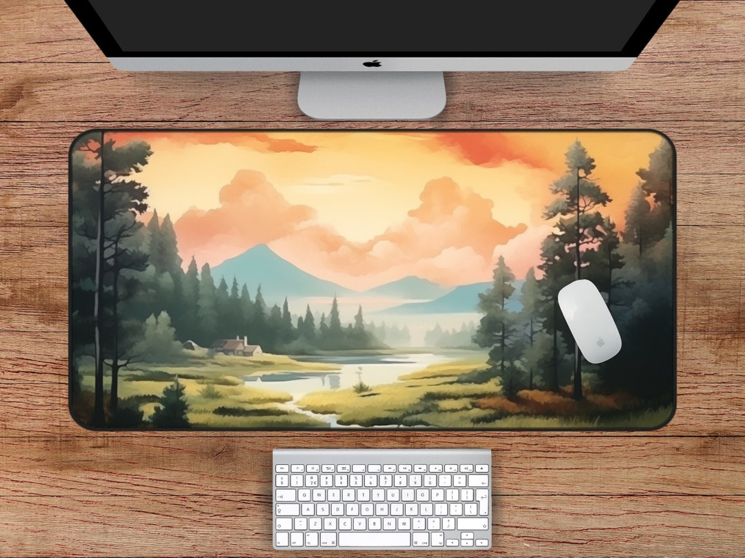 Nature Landscape Desk Mat, Watercolor Landscape Desk Mat, Large Nature ...