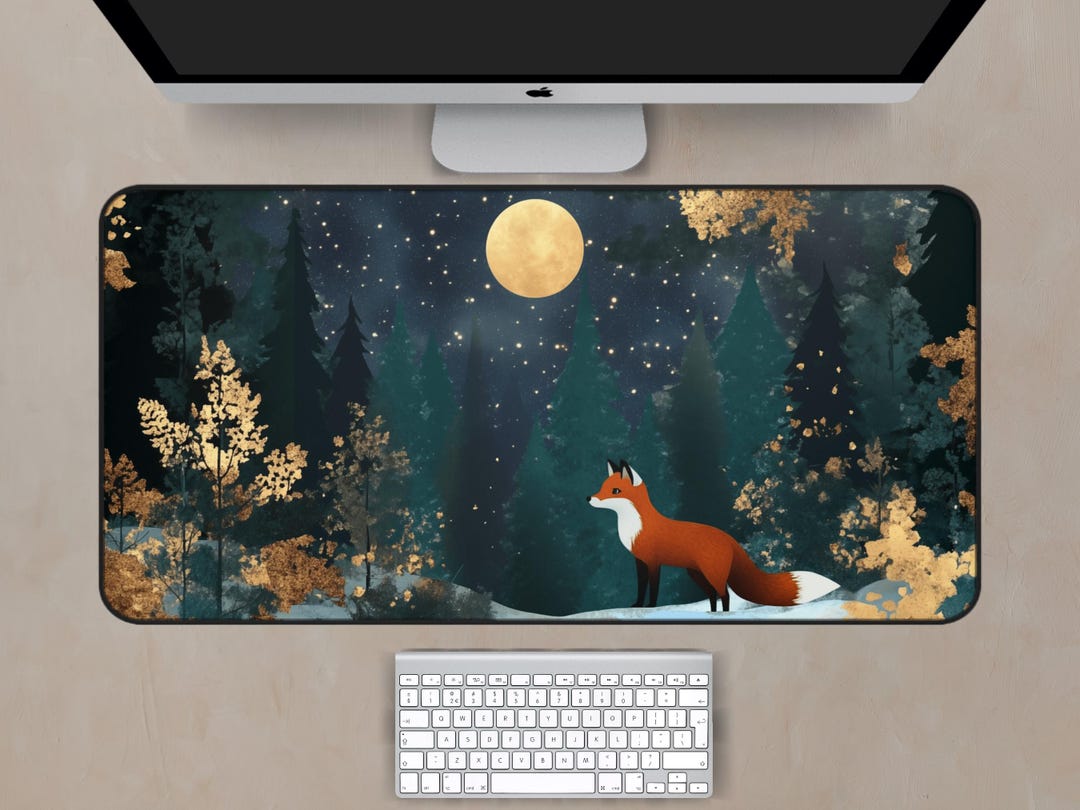 Fox Art Desk Mat, Forest Fox Mouse Pad, Artistic Fox Desk Mat, Nature ...