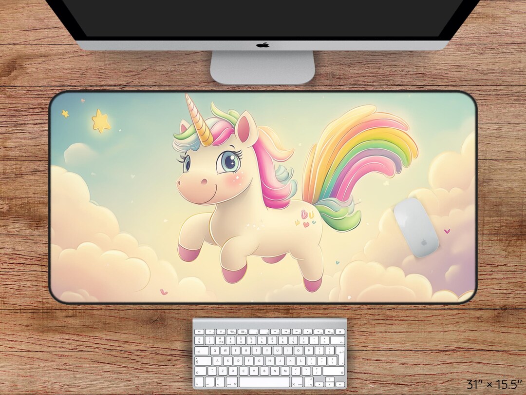 Rainbow Unicorn Desk Mat & Mousepad, Colorful Unicorn Desk Mat, Unicorn ...