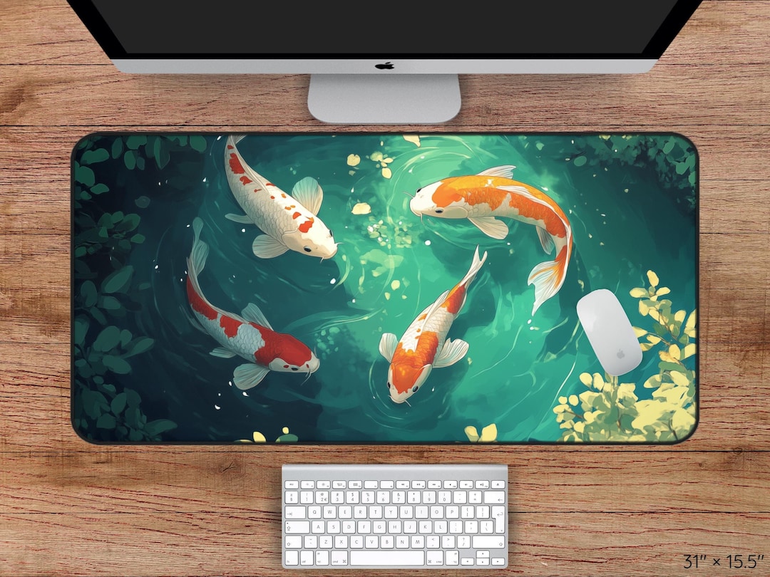 Koi Fish Desk Mat, Koi Pond Desk Pad, Goldfish Mousepad, Zen Painting ...