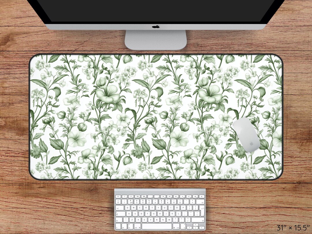 Elegant Sage Green Desk Mat, Green Floral Pattern Desk Mat, Green ...