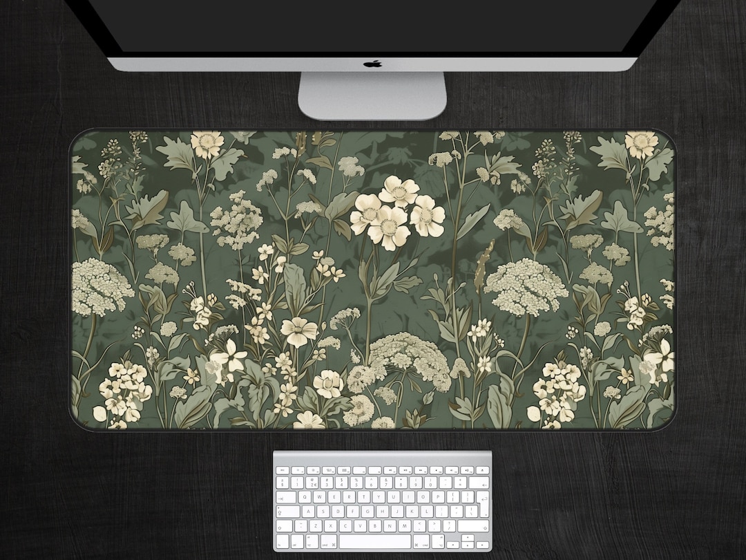 Green Vintage Floral Desk Mat - 4 Sizes Available - Floral Green Desk ...