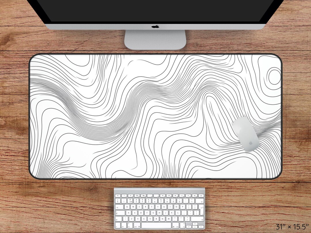 White Abstract Wave Desk Mat, Topographic Desk Mat, White Wave Desk Mat ...