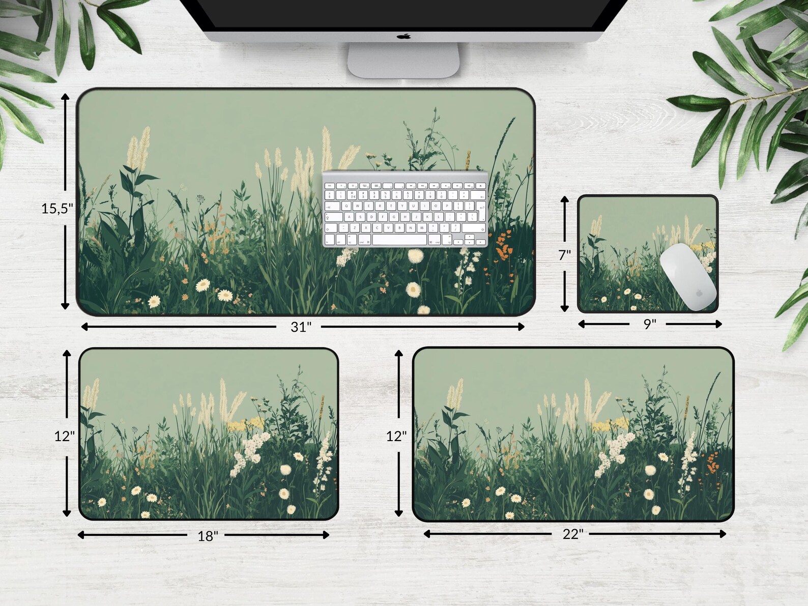 Sage Green Floral Desk Mat, Floral Desk Mat, Wildflower Desk Mat ...