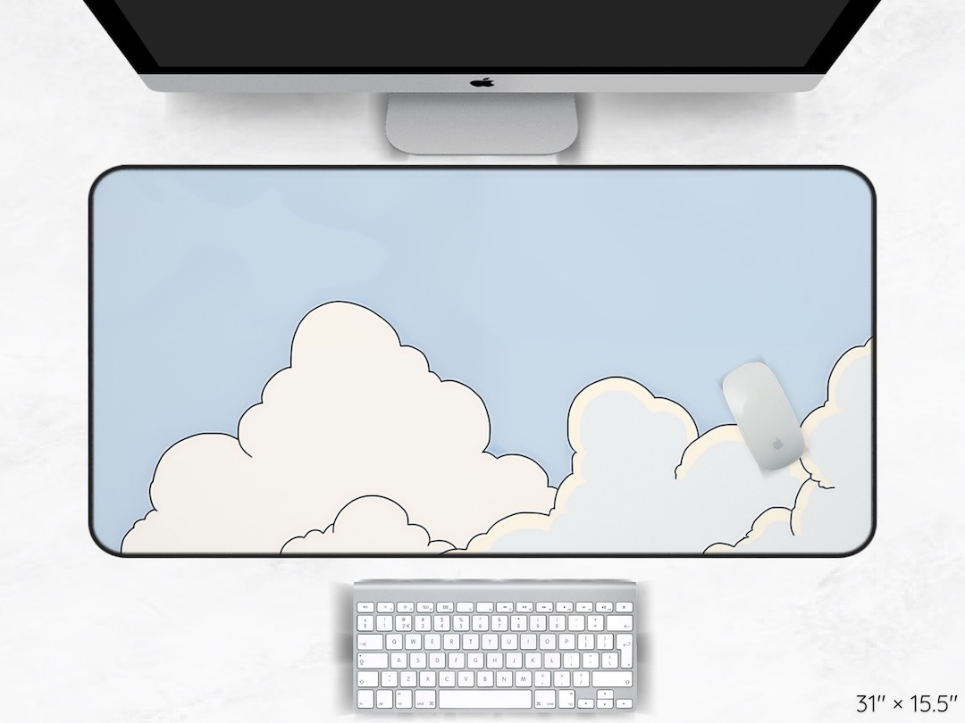 Blue Cloud Desk Mat, Cute Desk Mat With Minimalistic Cartoon Design ...
