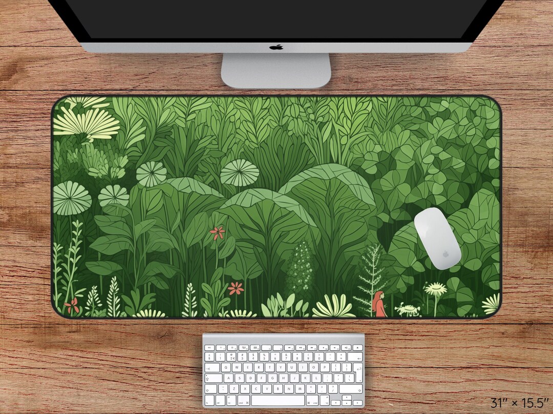 Floral Fantasy Haven Desk Mat, Green Nature Desk Mat Featuring Mosaic ...