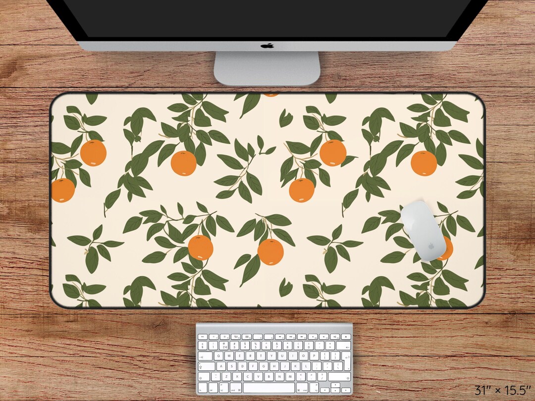 Boho Orange Desk Mat, Calm Citrus Branches Desk Mat, Cute Boho Mousepad ...