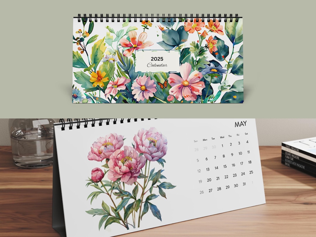 Floral Desk Calendar 2025, Plant Desk Calendar, Watercolor Flower Flip ...