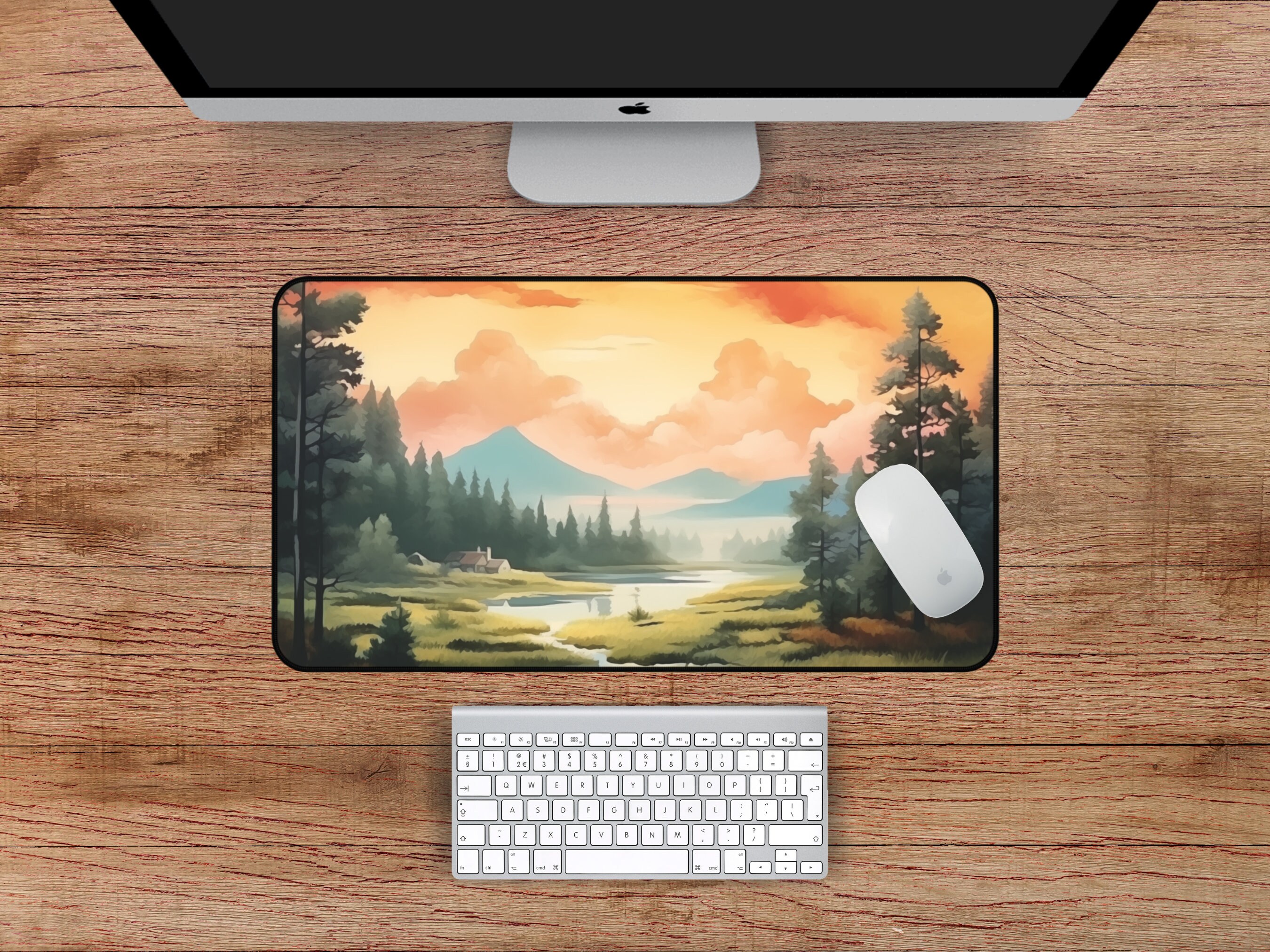 Nature Landscape Desk Mat, Watercolor Landscape Desk Mat, Large Nature ...