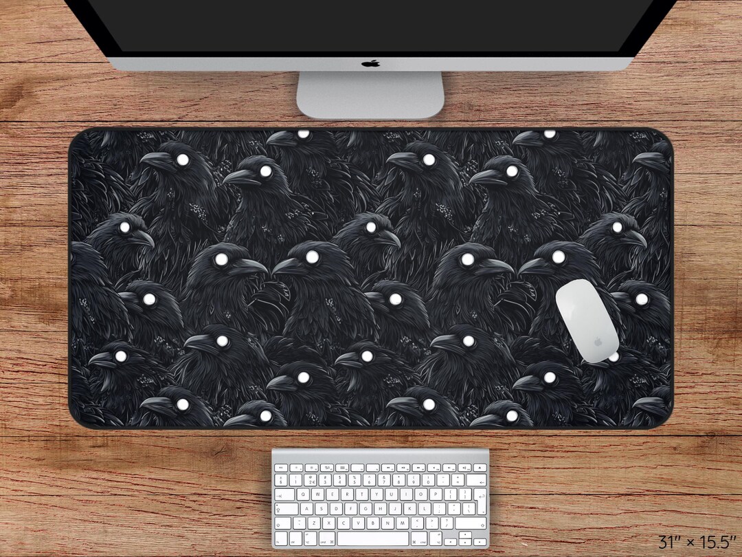 Raven Pattern Desk Mat, Dark Fantasy Desk Mat, Crow Desk Mat, Dark ...
