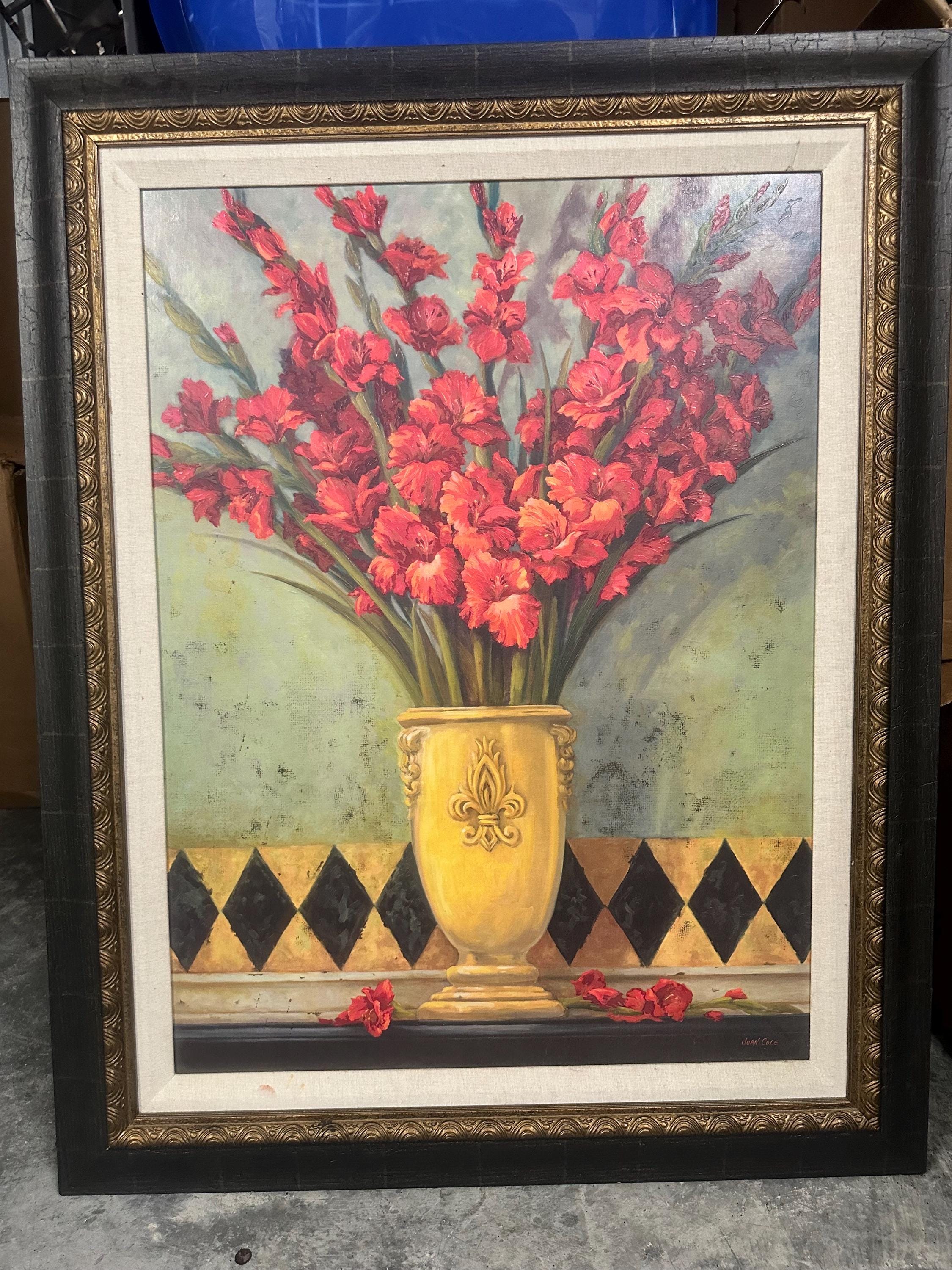 Home Interiors Huge Still Life Oil Painting flowers and Vase by Joan ...