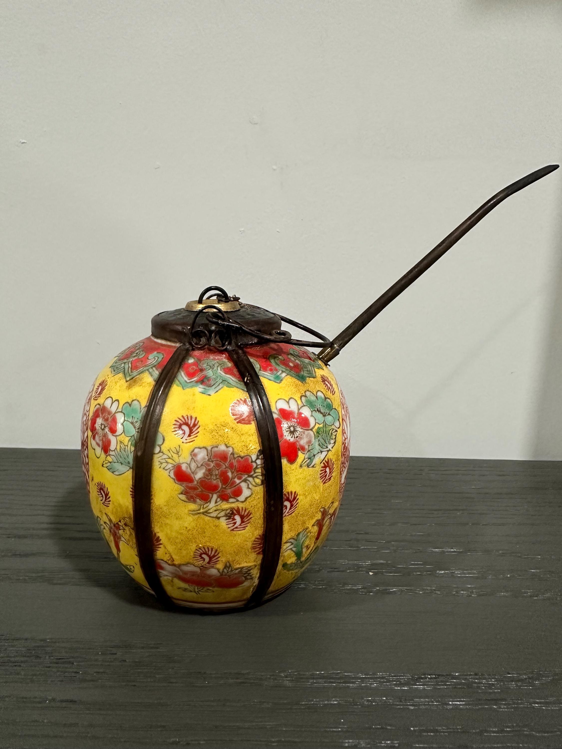 Vintage Chinese Porcelain Pipe/ Teapot With Hand-painted Floral Design ...