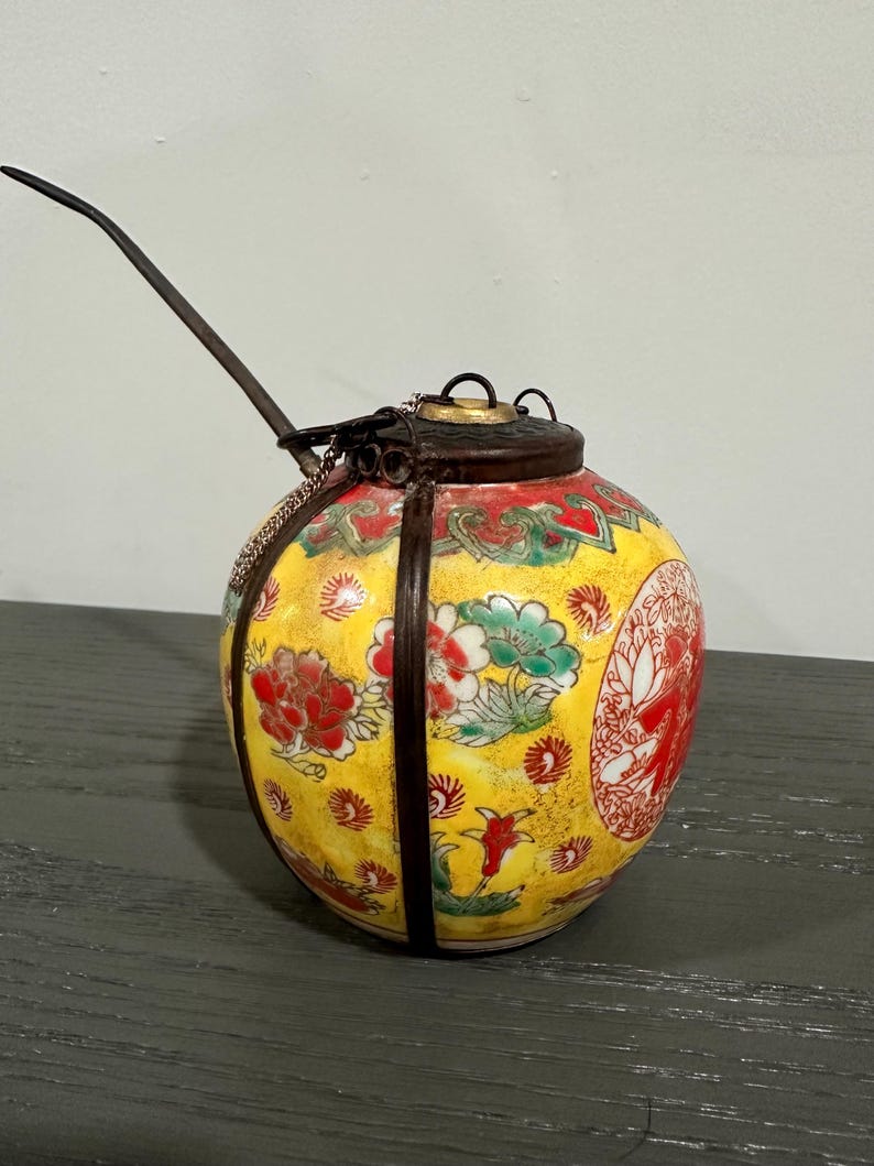 Vintage Chinese Porcelain Pipe/ Teapot With Hand-painted Floral Design ...