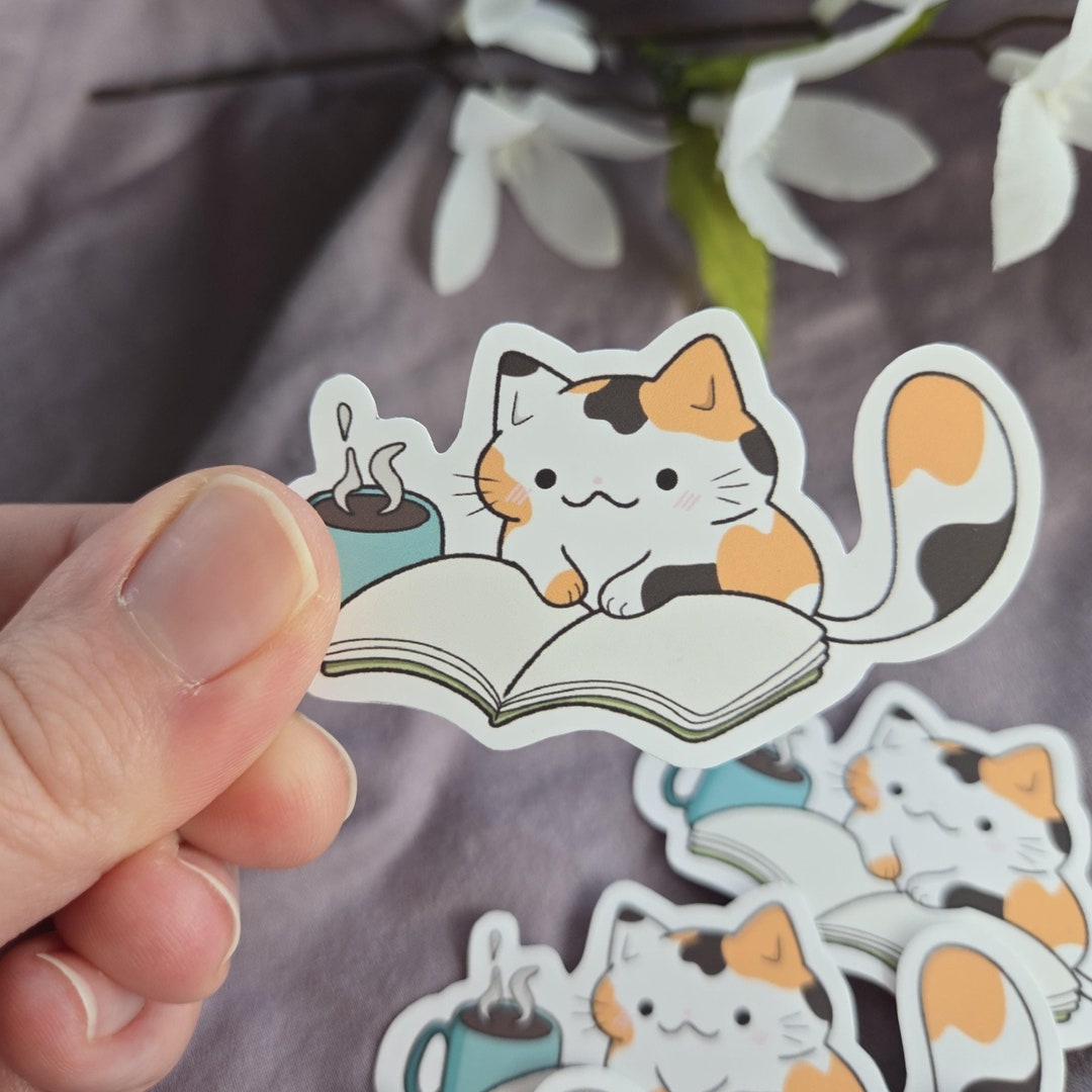 Cozy Cat Reading | Stickers for Laptops, Notebooks and More! | Cute ...