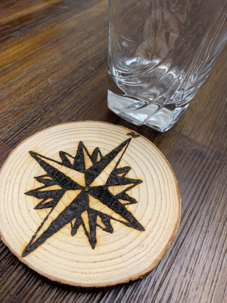 Cool Coaster Compass Rose. the Wood Was Burned With a Crystal Ball and ...