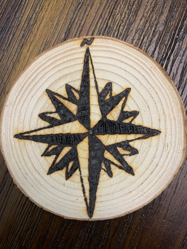 Cool Coaster Compass Rose. the Wood Was Burned With a Crystal Ball and ...