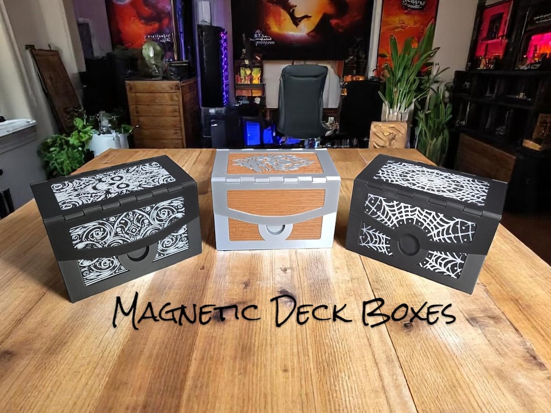 Folding Magnetic Card Deck Box: Skull, Spiderweb, Wolf - Holds 230 ...