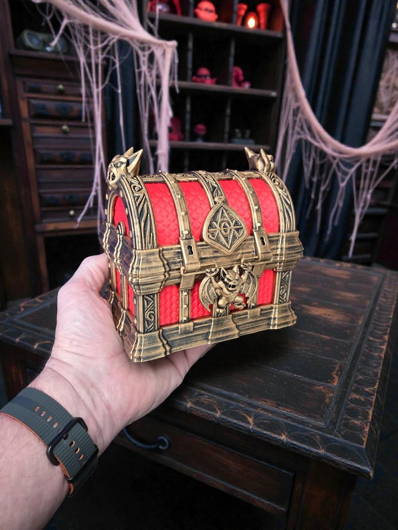 Gothic Vampire Jewelry Box Red Gold Trinket Storage Dark Romantic ...