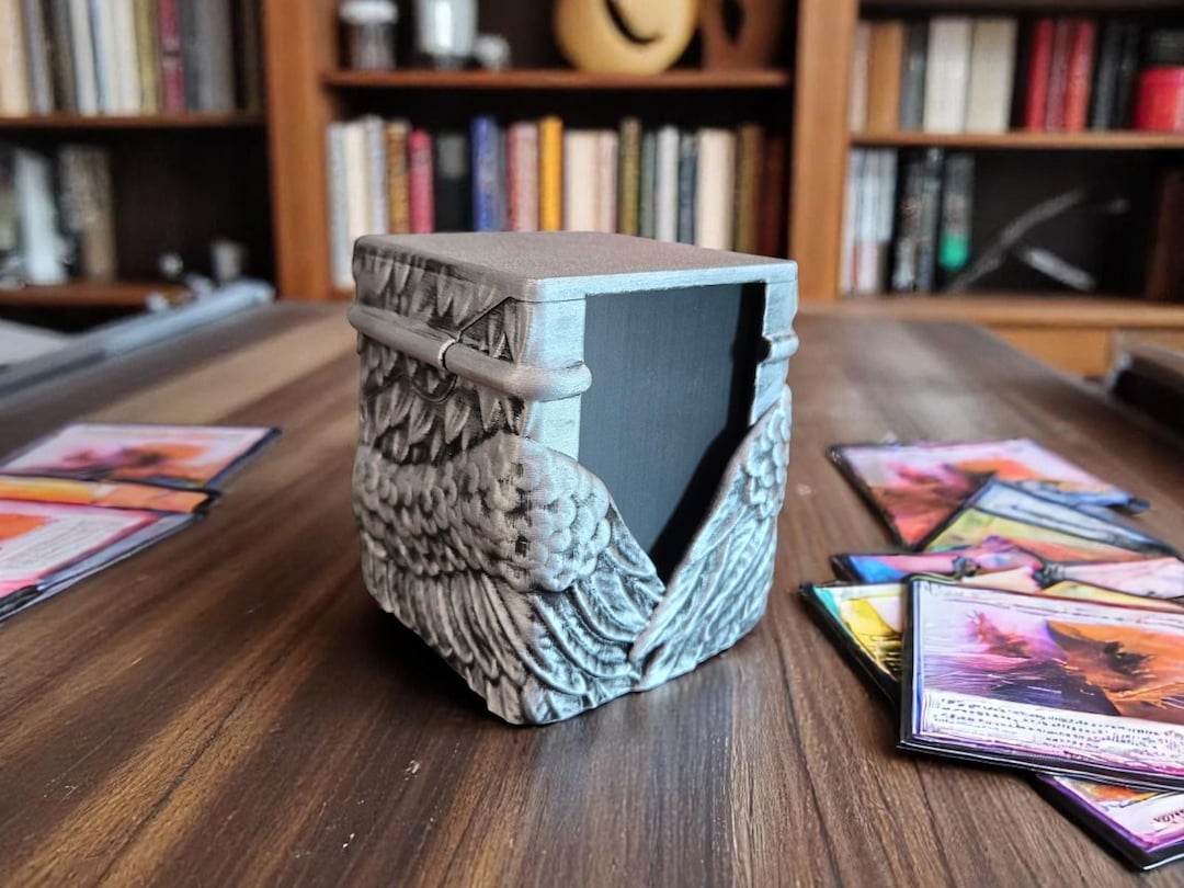 Angel Wing MTG Deck Box: Hand-painted Silver, Magnetic Lid - Etsy