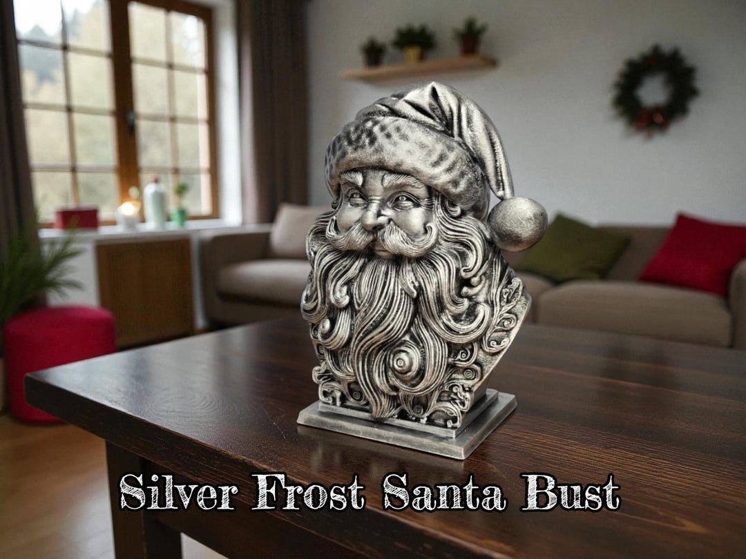Silver Frost Santa Bust – Handpainted Holiday Sculpture | Gothic ...