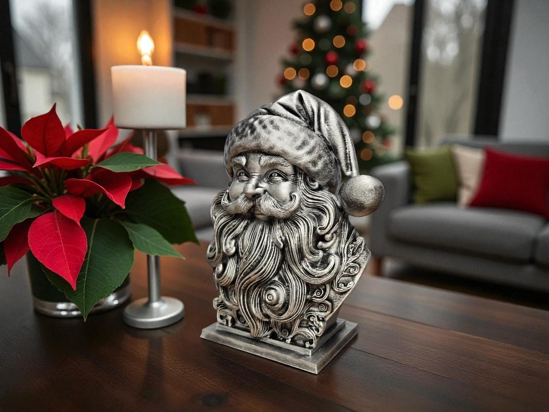 Silver Frost Santa Bust – Handpainted Holiday Sculpture | Gothic ...