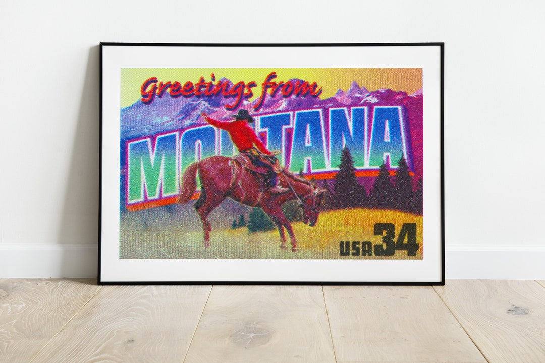 Welcome to Montana USA Postage Stamp Printing Aesthetic Wall Art ...