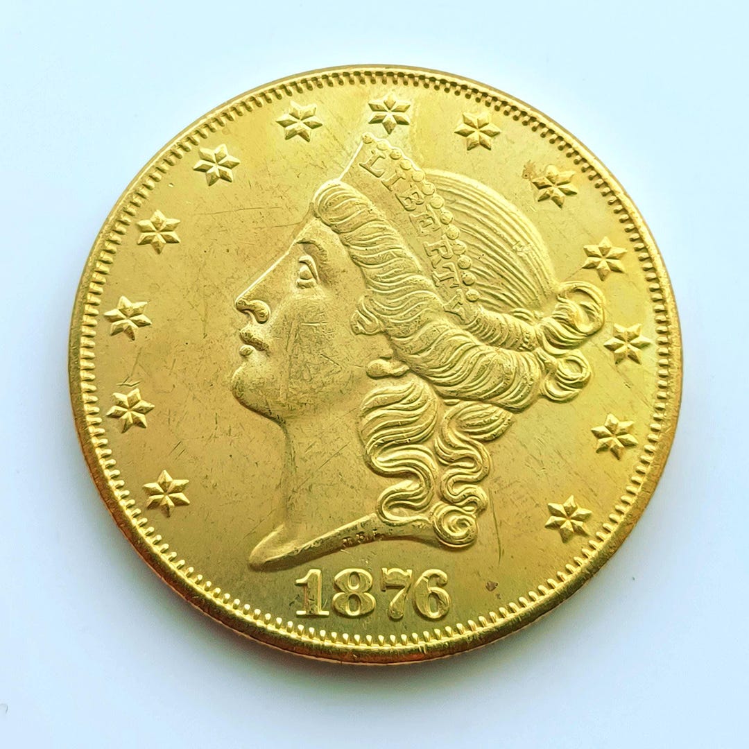 1876 Twenty Dollars, Liberty Head Double Eagle, American Coin Restrike Gold Plated - Etsy