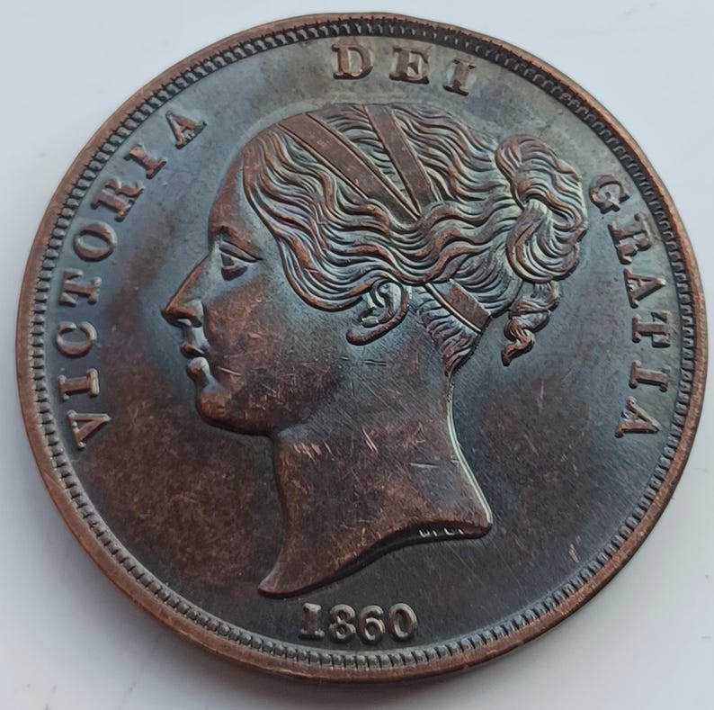 1860 Queen Victoria Penny Coin Gift Item for Collector Restrike British ...
