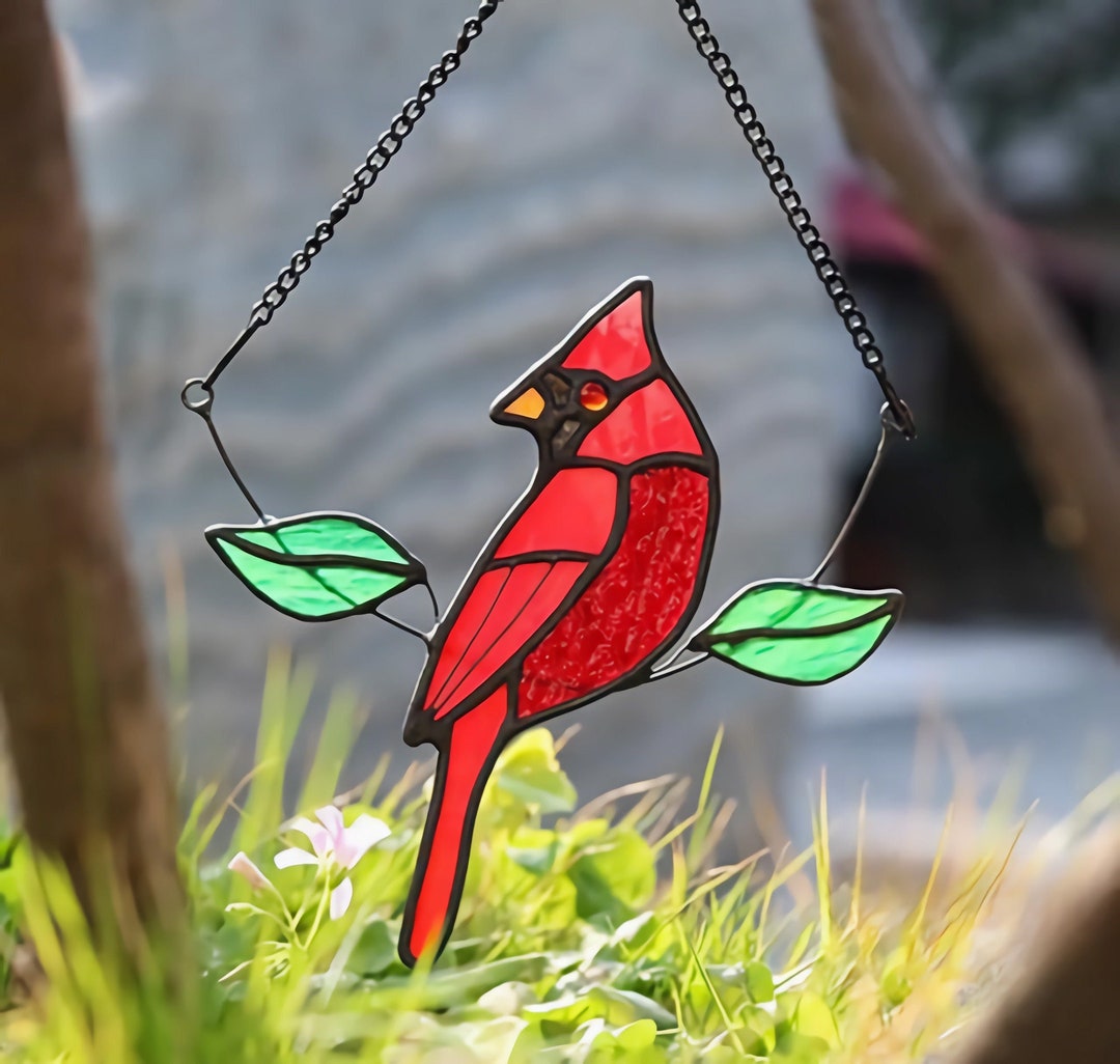 Custom Cardinal Stained Glass Window Hangings Personalized Bird ...