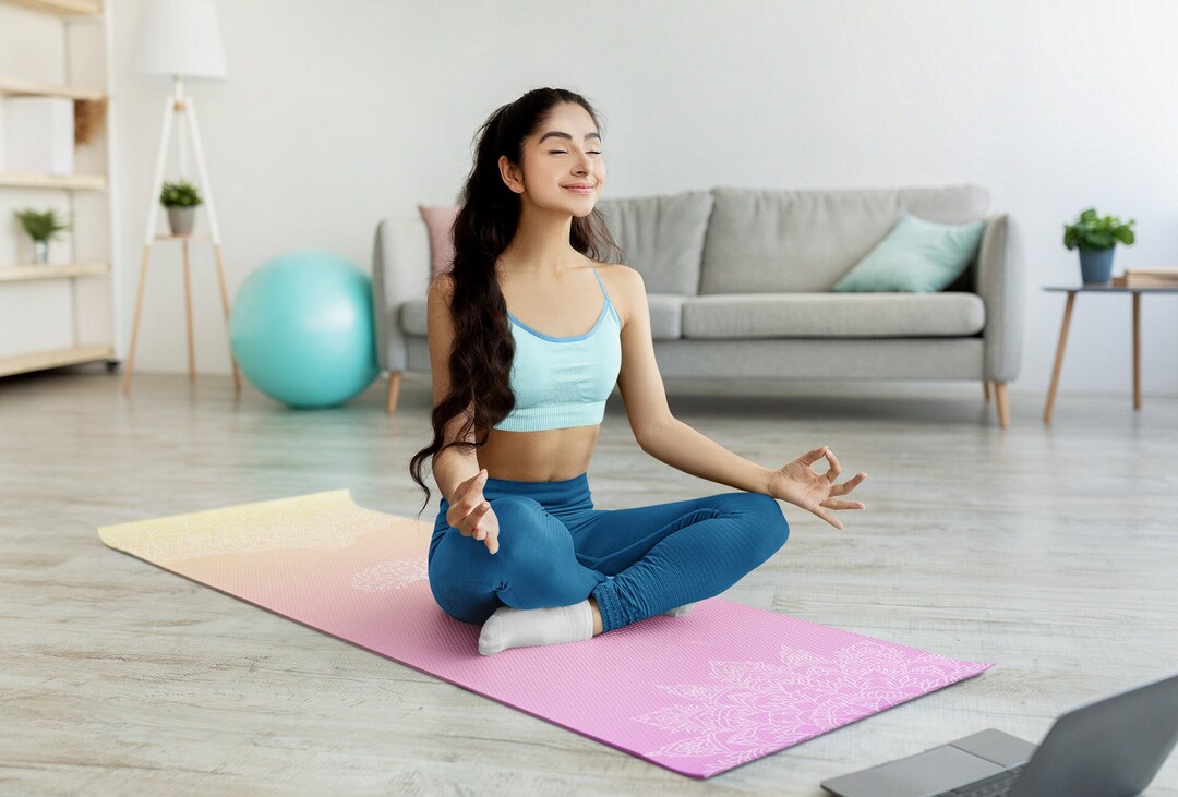 Yoga Mat Pink Boho Mandala Print Stretching Mat Pink Palates Mat Female ...